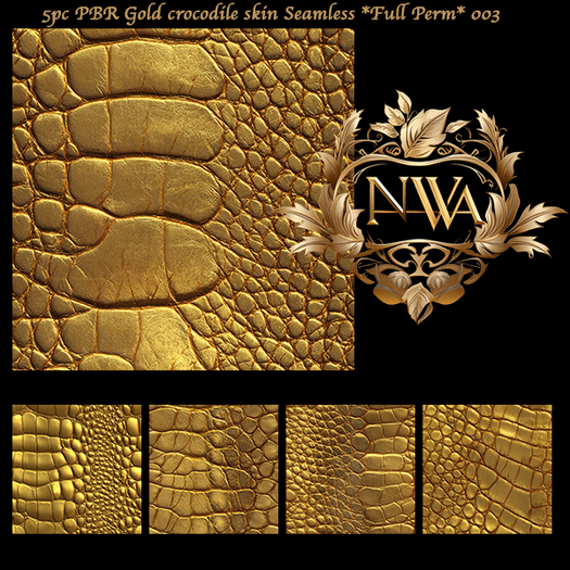 Second Life Marketplace - 5pc PBR Gold crocodile skin texture seamless ...